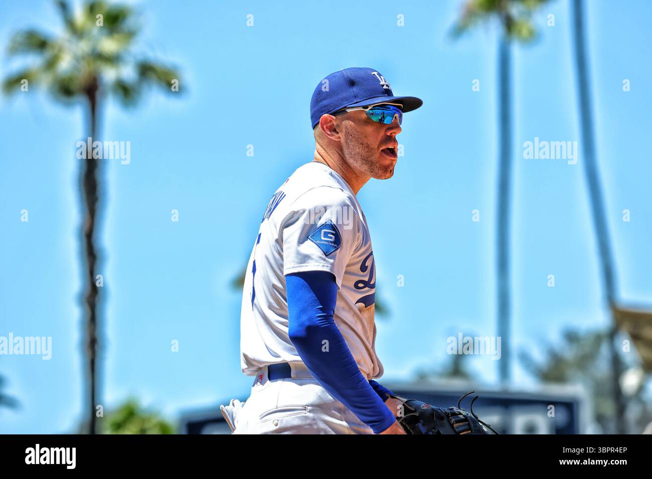 Los Angeles Dodgers first baseman Freddie Freeman looks on during a MLB ...