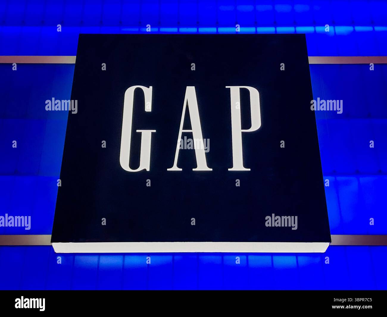 NYC, New York - February 14, 2019: The Gap illuminated sign in Times ...