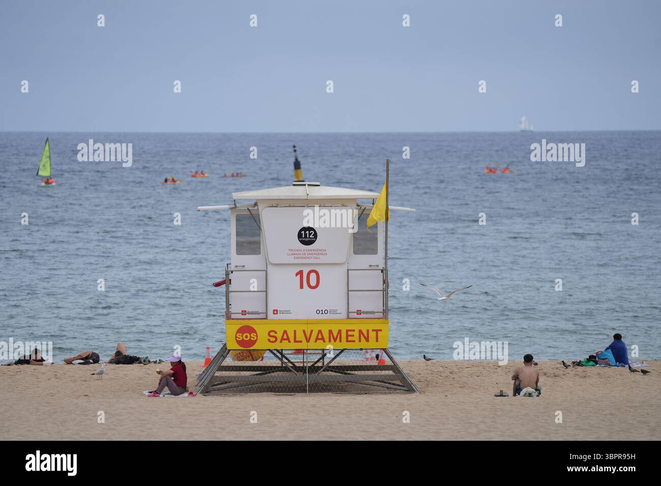 Lifeguard station at Bogatell beach, July 9, 2025, in Barcelona ...