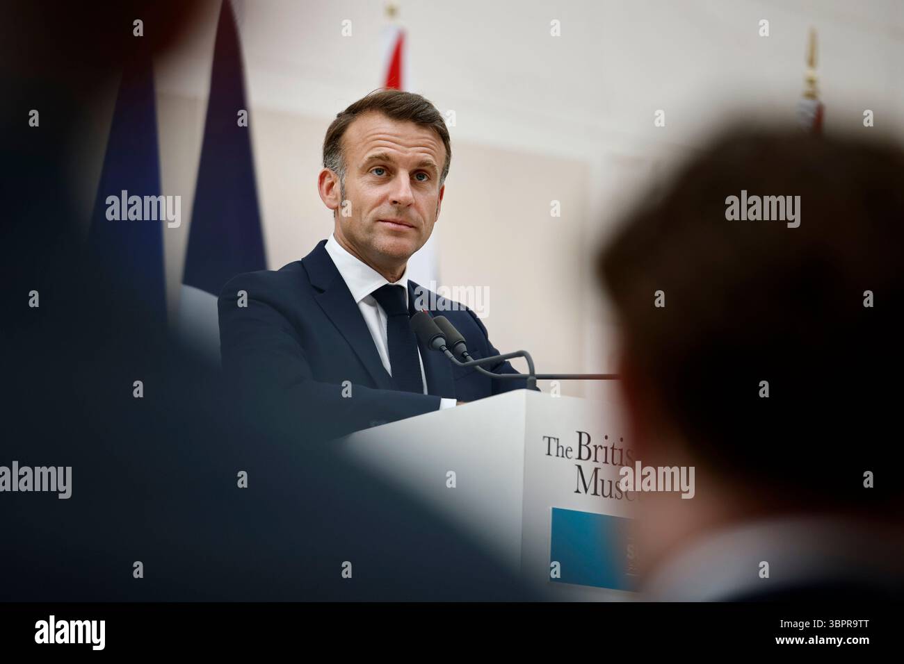 President of France Emmanuel Macron making a speech during a visit to ...