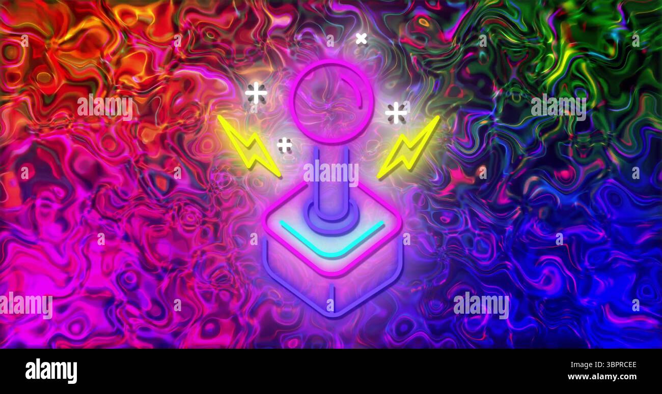 Image of colorful joystick with lightning symbols on vibrant swirling ...