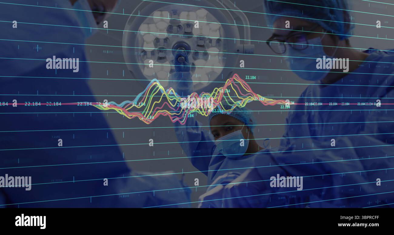 Surgical team in scrubs performing procedure in operating room, with ...
