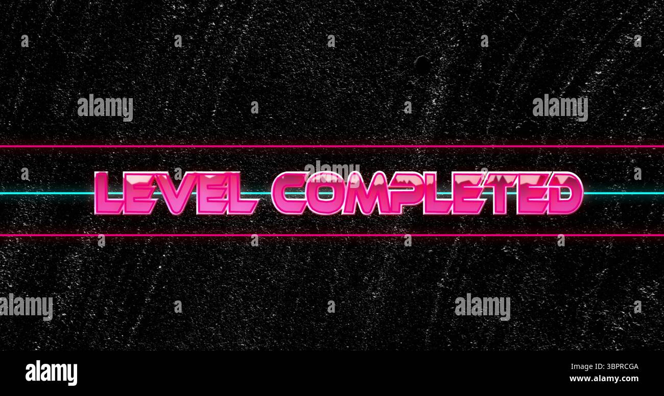 Image of bold pink letters on textured black background reading Level ...