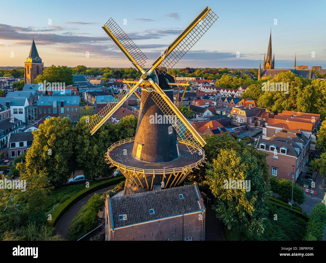 Aerial View of Woerden at Sunset with Historic Dutch Windmill De ...