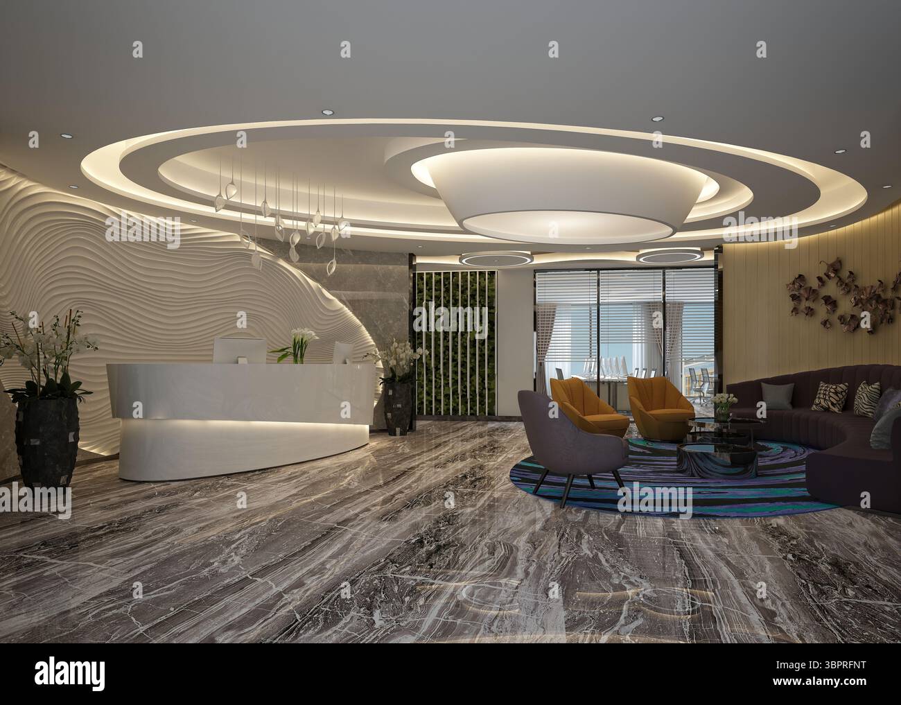 3d render luxury hotel reception lobby Stock Photo - Alamy