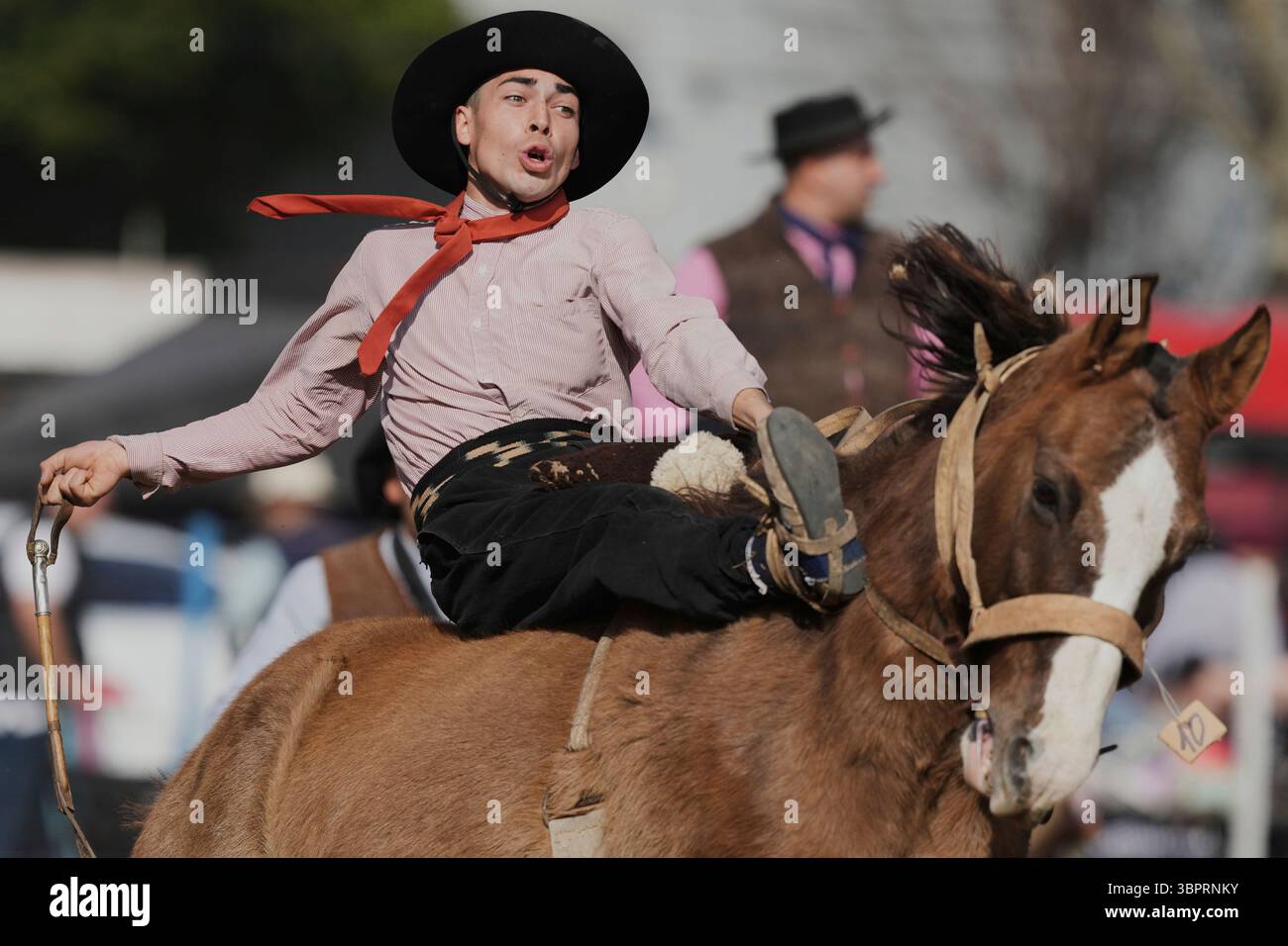 Sebastian Campos rides a horse at a rodeo celebrating Independence Day ...