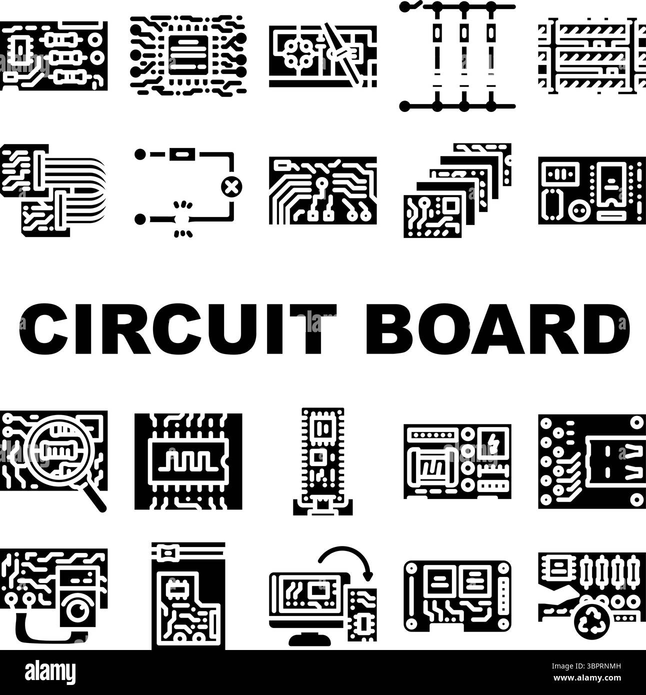 circuit board pcb microcontroller icons set vector Stock Vector Image & Art - Alamy
