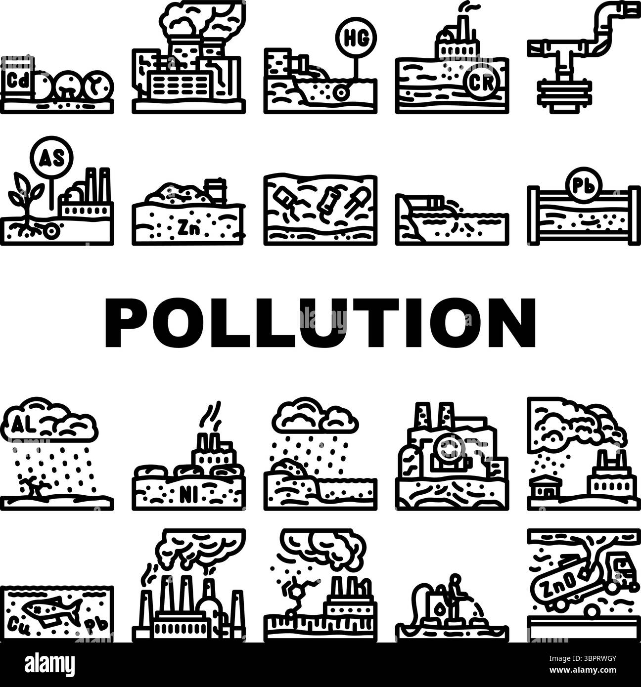 heavy metal pollution icons set vector Stock Vector Image & Art - Alamy