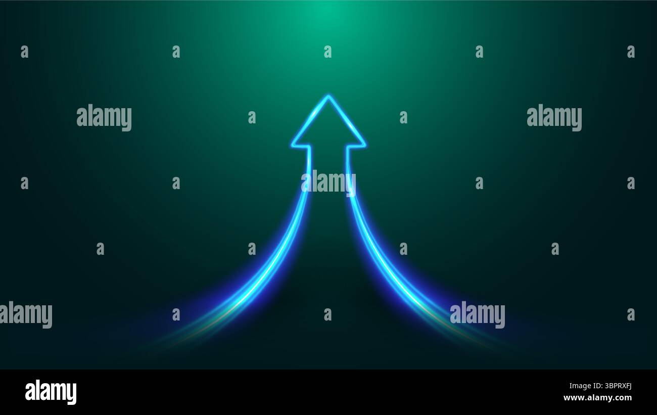 Blue glowing arrow up. Neon lines combining upward, symbol of growth ...
