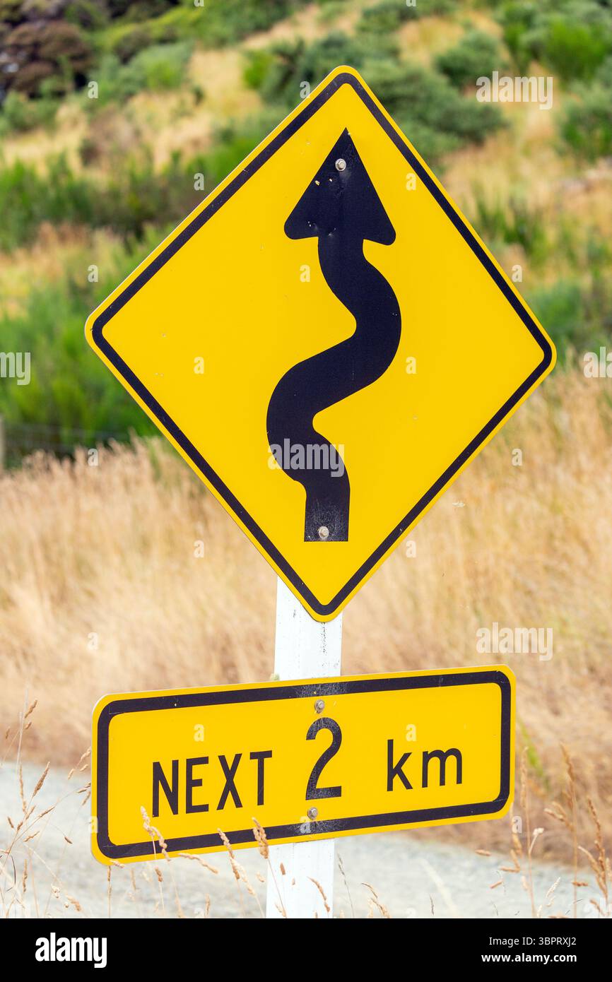 Warning bends next 2km hi-res stock photography and images - Alamy