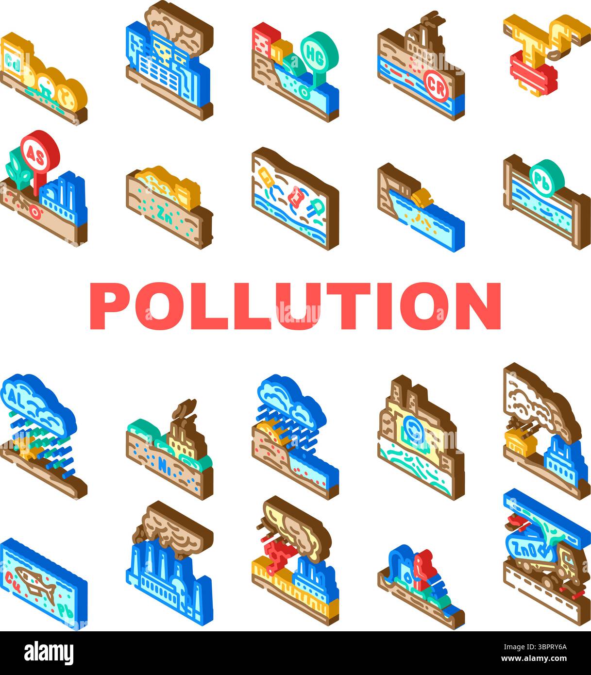 heavy metal pollution icons set vector Stock Vector Image & Art - Alamy