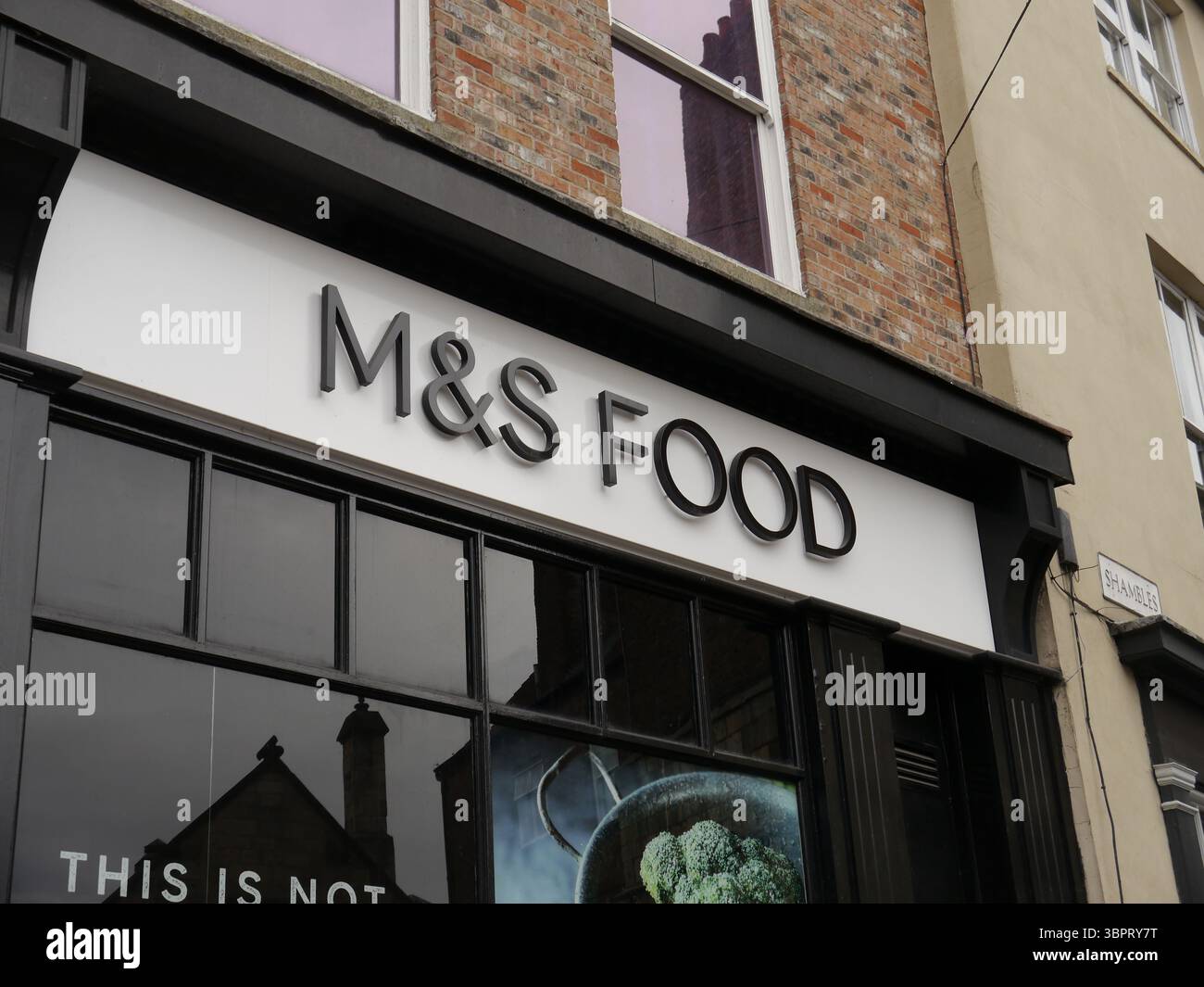 Marks and Spencer Food, M & S Corporate logo signs in York City centre ...