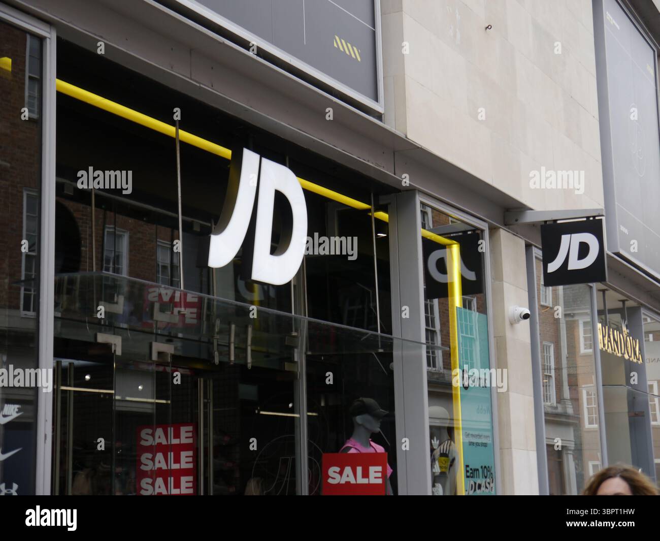 JD sports .co.uk Corporate logo signs in York City centre in June 2025 ...