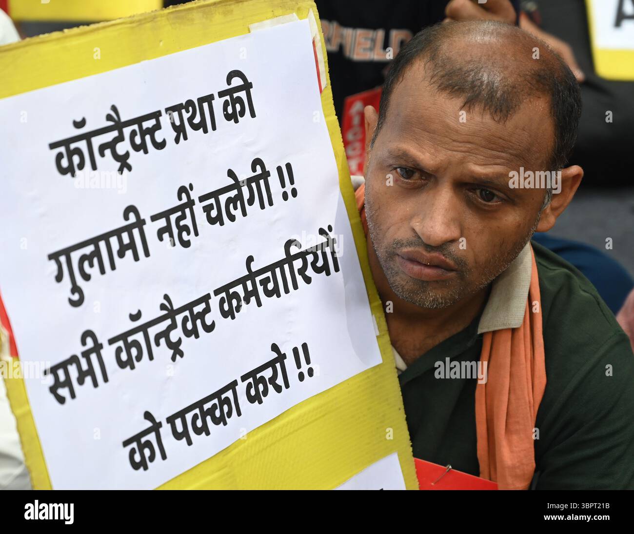 NEW DELHI, INDIA - JULY 9: Members of different trade unions shout ...