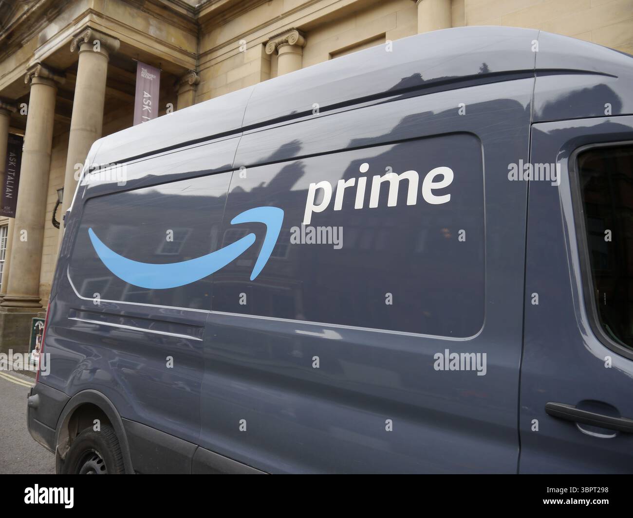 Amazon Prime delivery van Corporate logo signs in York City centre in ...