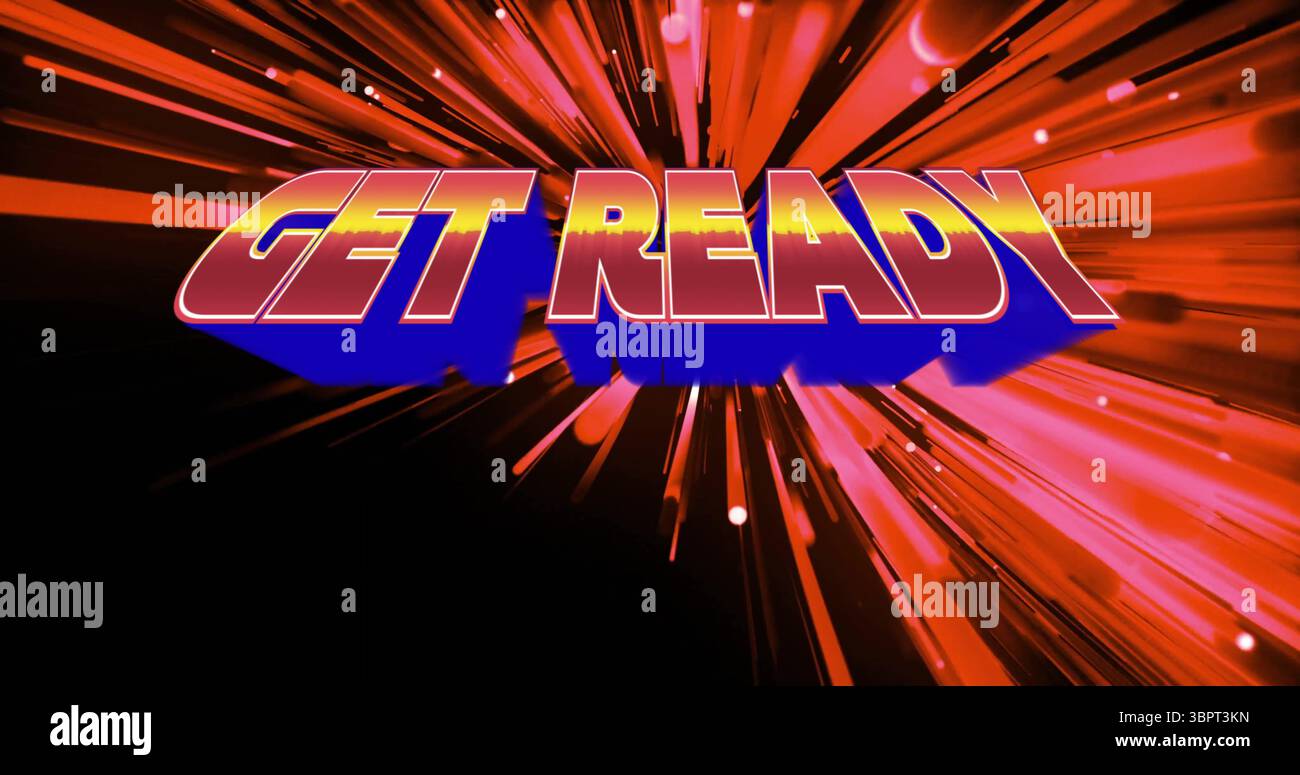 Get Ready text with dynamic orange and red burst background image Stock ...