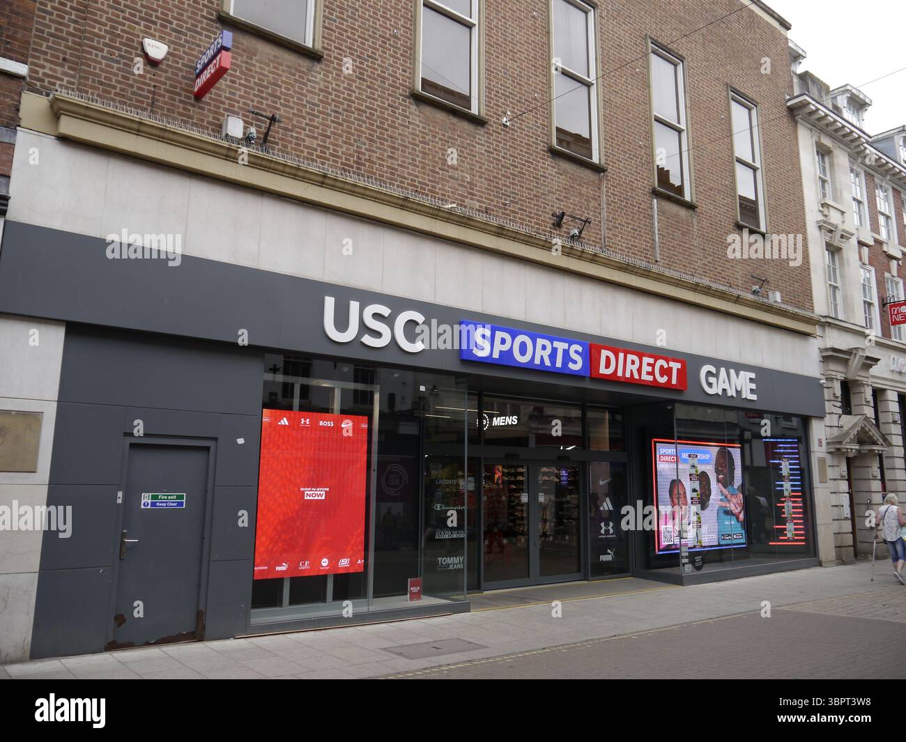 sports direct game, USC, Corporate logo signs in York City centre in ...