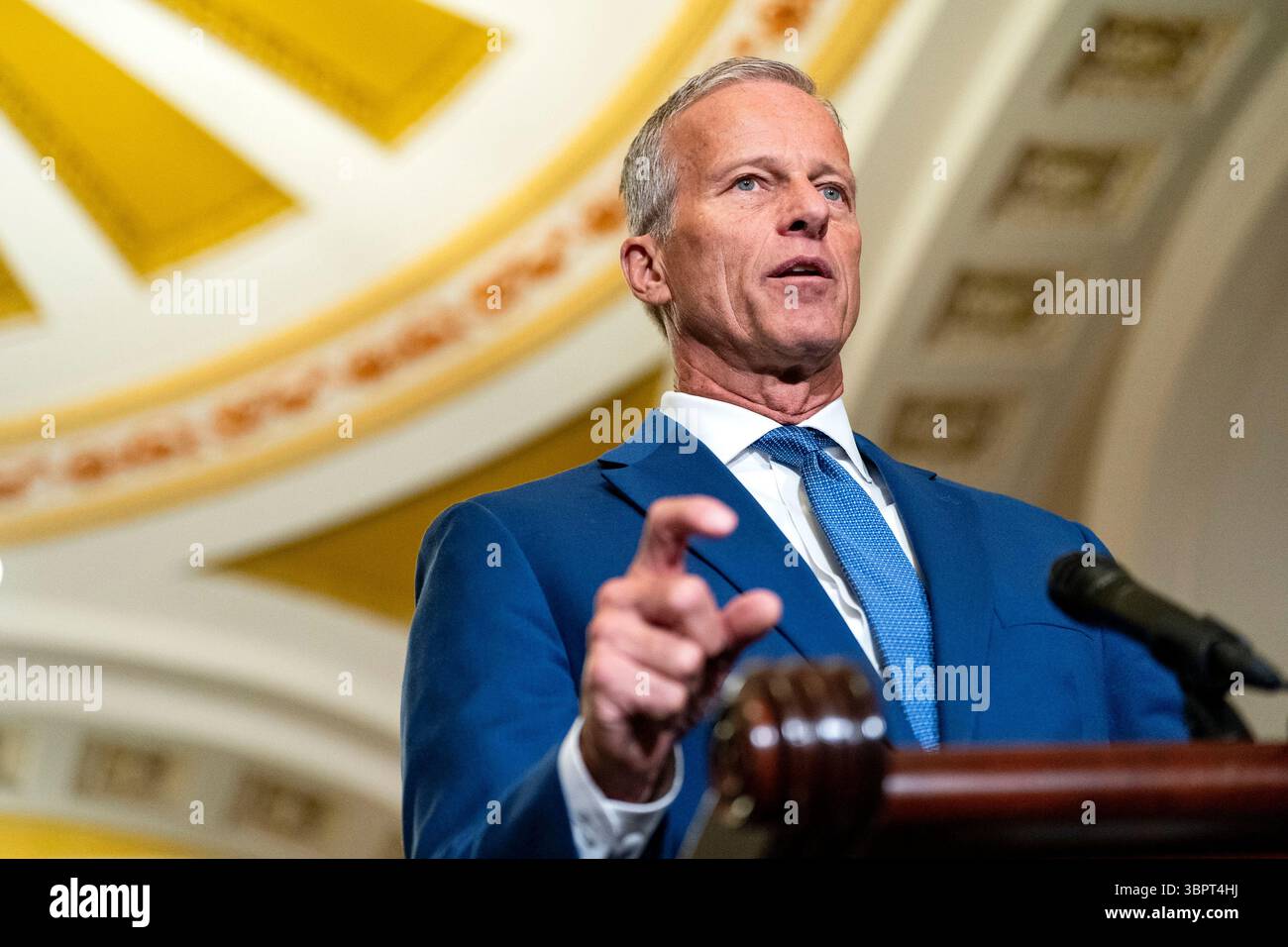 Senate Majority Leader John Thune, R-SD, speaks during a press ...