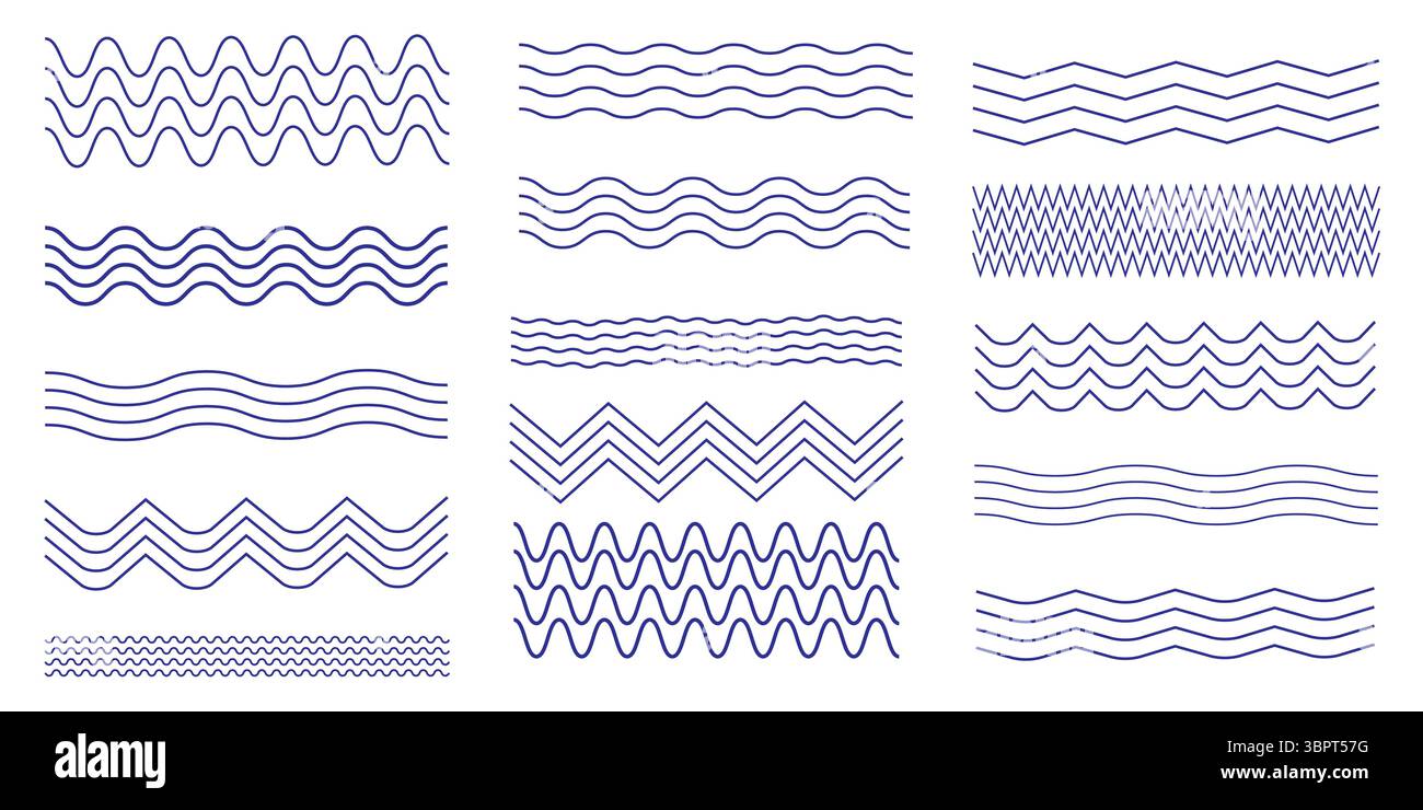 Set of corrugated waves, line flat vector wriggle decoration, vawes line set Stock Vector Image ...