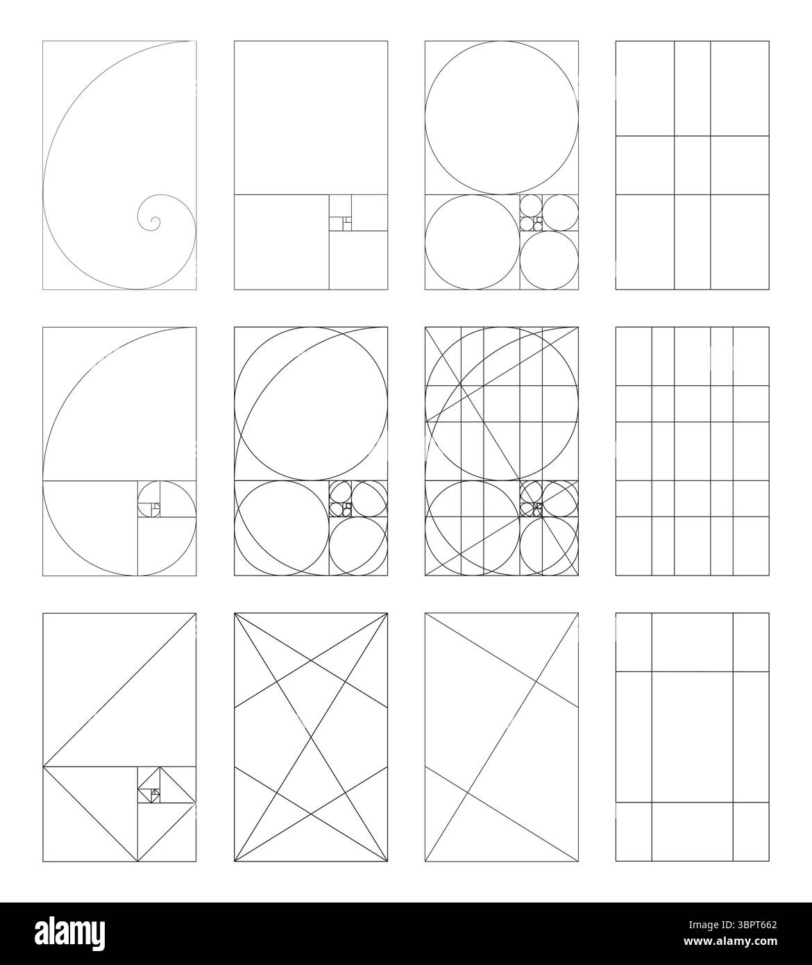 Set of golden ratio. Method golden sections. Fibonacci array and ...