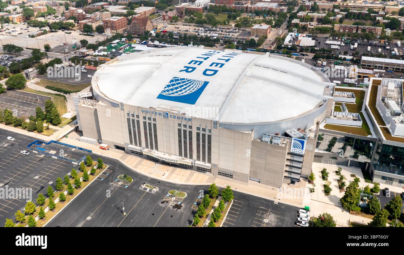 Aerial view of the United Center, which opened in 1994 and the largest ...
