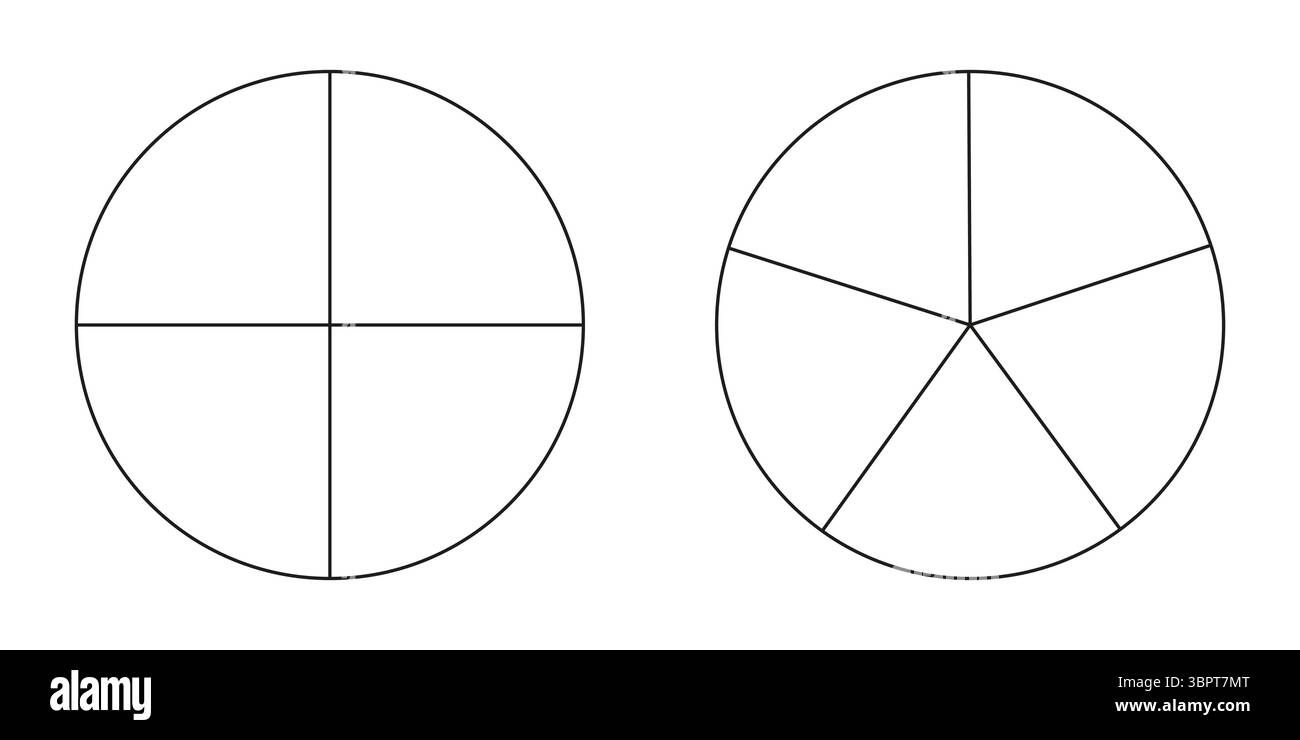 Pie chart, diagram set, four and five sections or steps. Circle icons ...