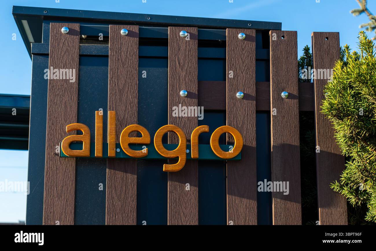 15.06,2025 in Wroclaw, Poland. Modern outdoor wooden sign displaying ...