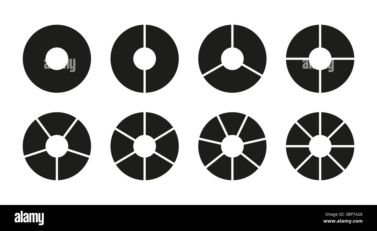 Circle division on 1, 2, 3, 4, 5, 6, 7, 8 equal parts. Wheel divided ...