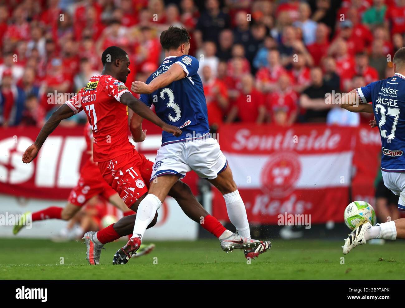 Shelbourne's Mipo Odubeko scores their side's first goal of the game ...