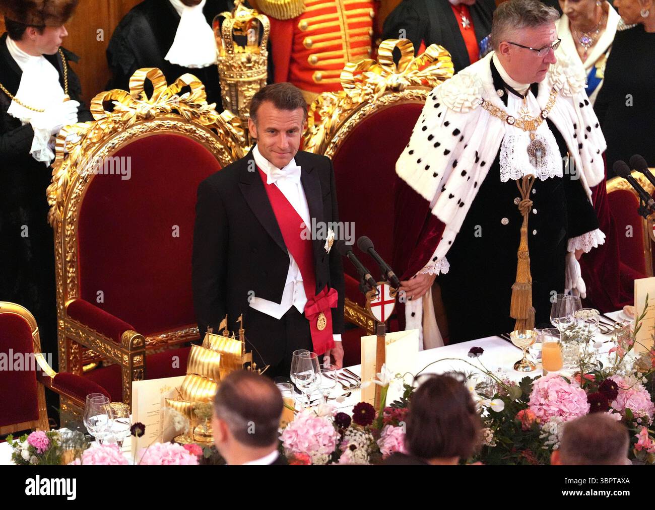 The President of France Emmanuel Macron (centre) and the Lord Mayor of ...