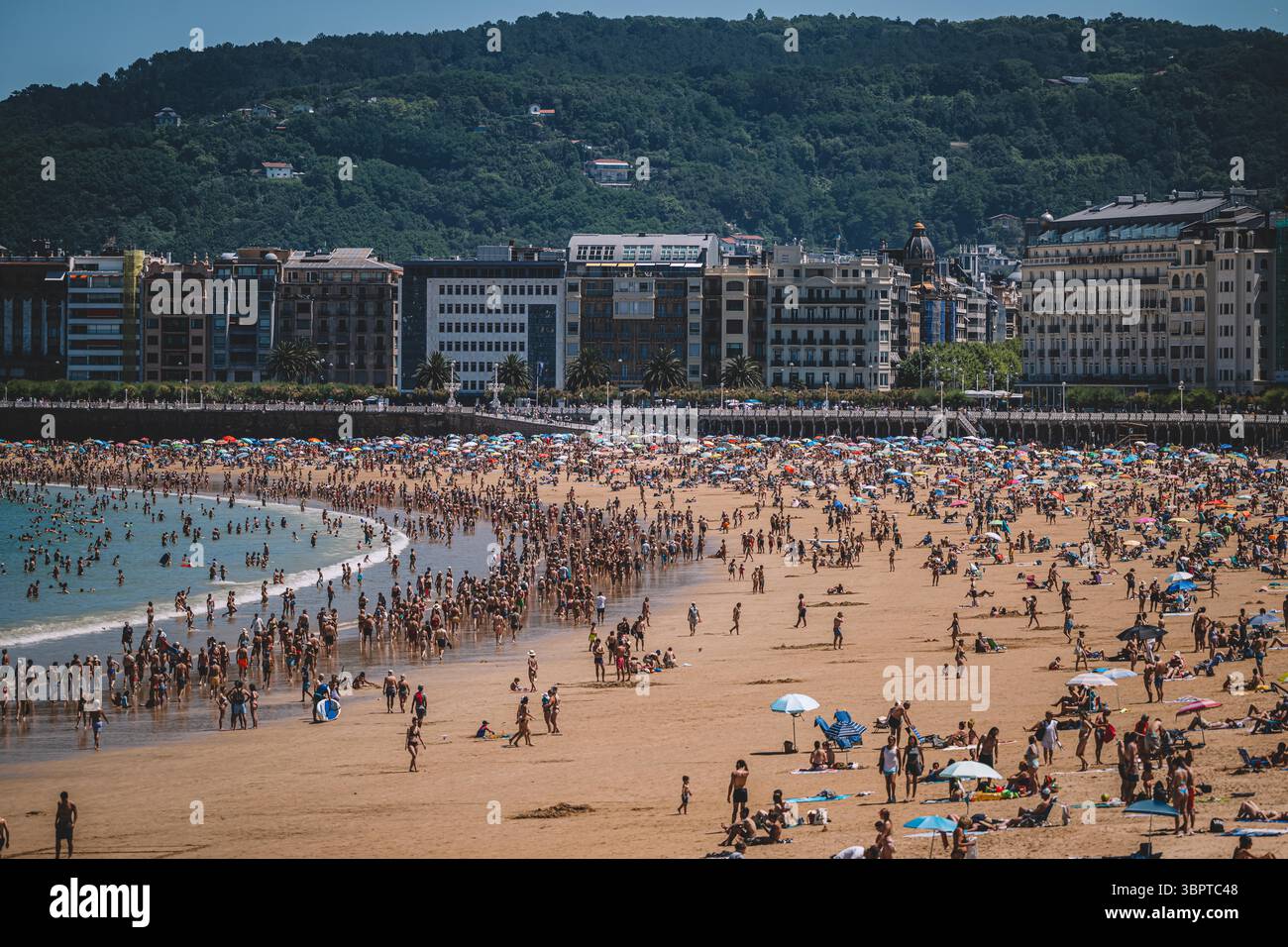 Image of San Sebastian with La Concha beach full of bathers in summer ...