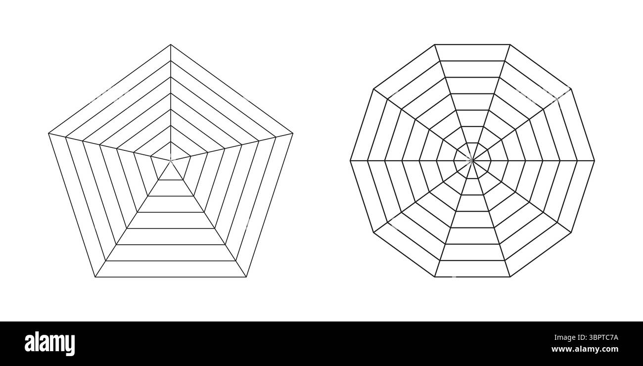 Pentagon graph. Set of polygon radar spider templates. Spider mesh ...