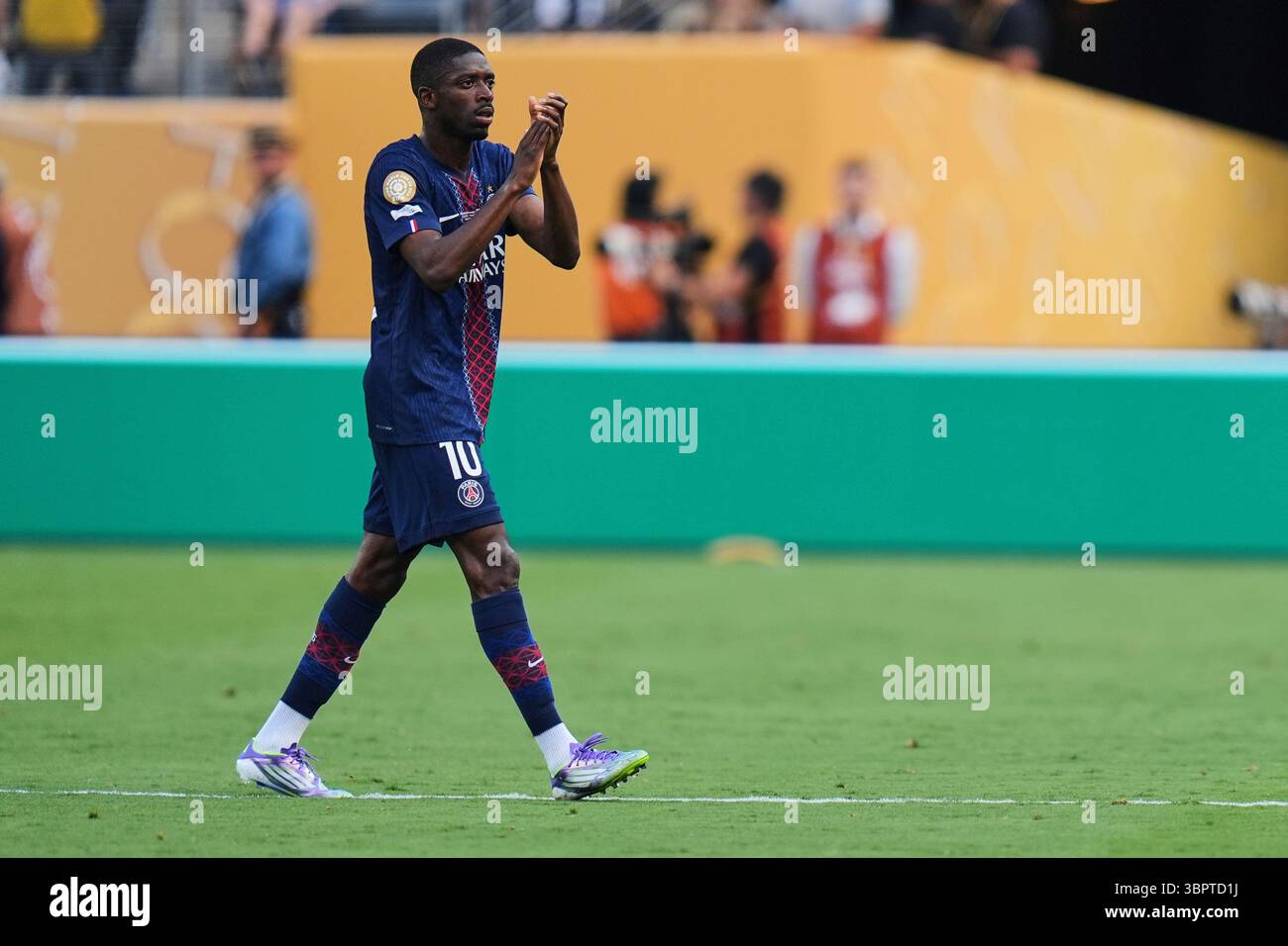 Paris Saint-Germain's Ousmane Dembele (10) applauds fans as he comes ...