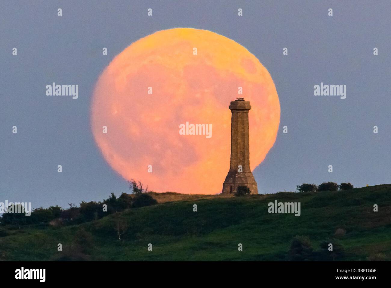 Portesham, Dorset, UK. 9th July 2025. UK Weather. The almost full Buck ...