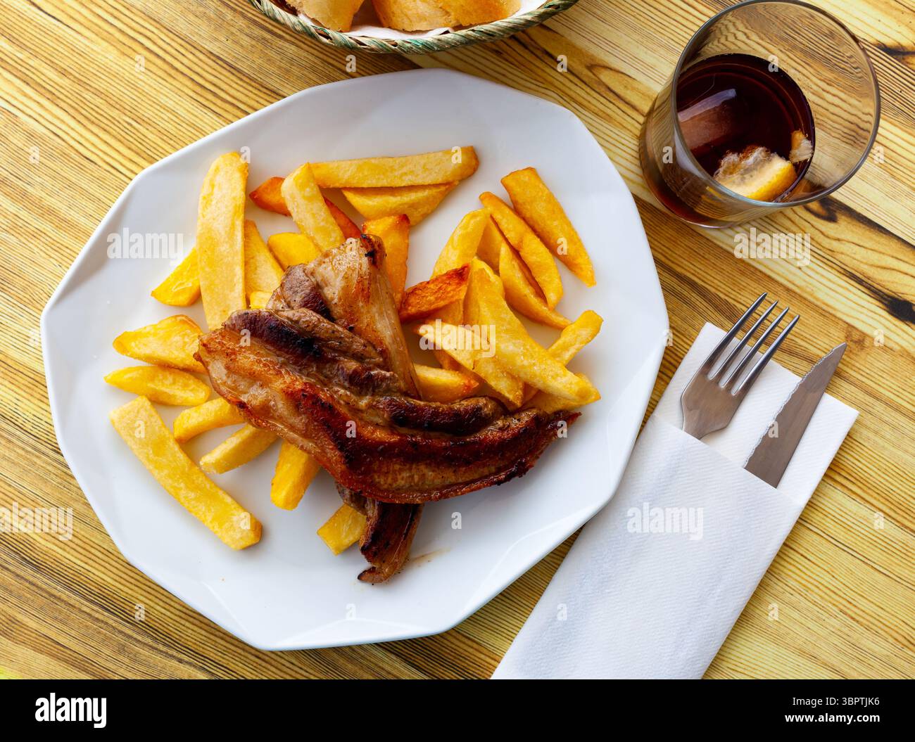 Fried pork belly with potato, homemade dinner Stock Photo - Alamy