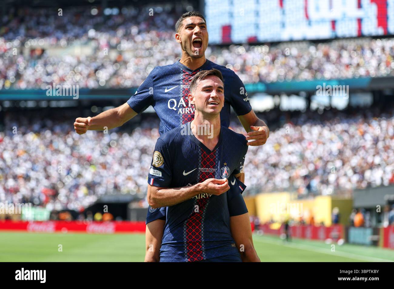 Fabián Ruiz and Achraf Hakimi of Paris St. German during a match against Real Madrid in a game ...