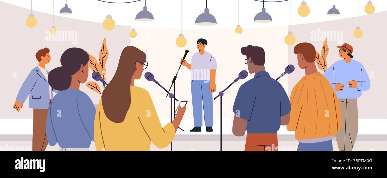 Students talent show stage performance group audience microphones ...