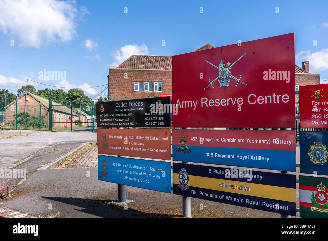 Signs outside Southampton Millbrook Army Reserve Barracks and the Army ...