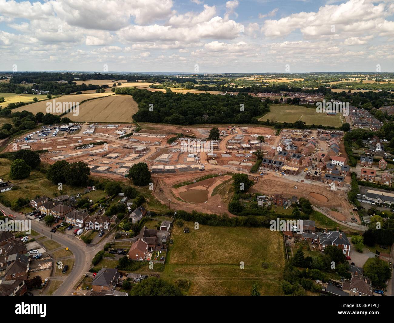 Aerial view of a construction site for new houses in the countryside ...