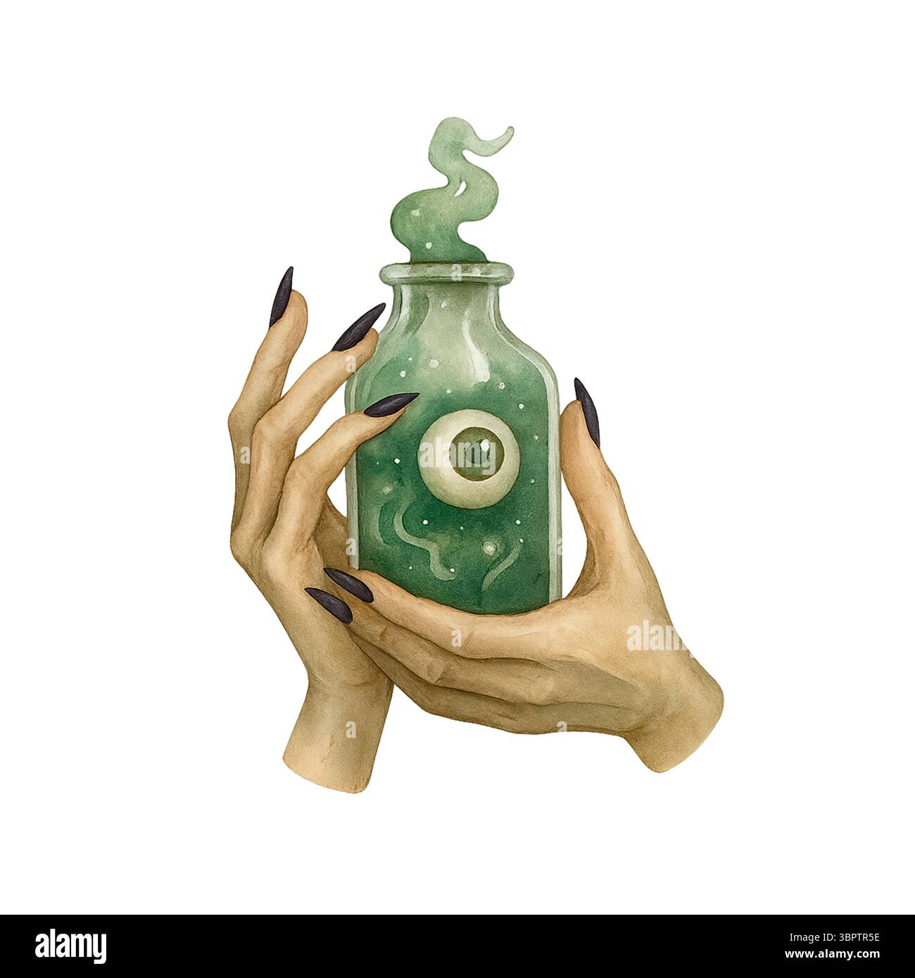 Witch Hands Holding Magic Potion – Green Elixir Halloween Illustration ...