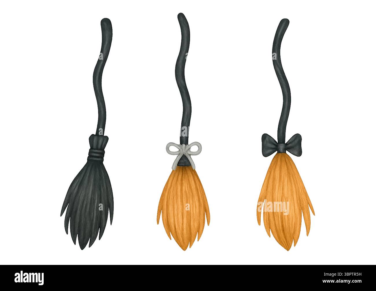 Set of Halloween Witch Brooms – Magic Flying Broom Illustration Stock ...