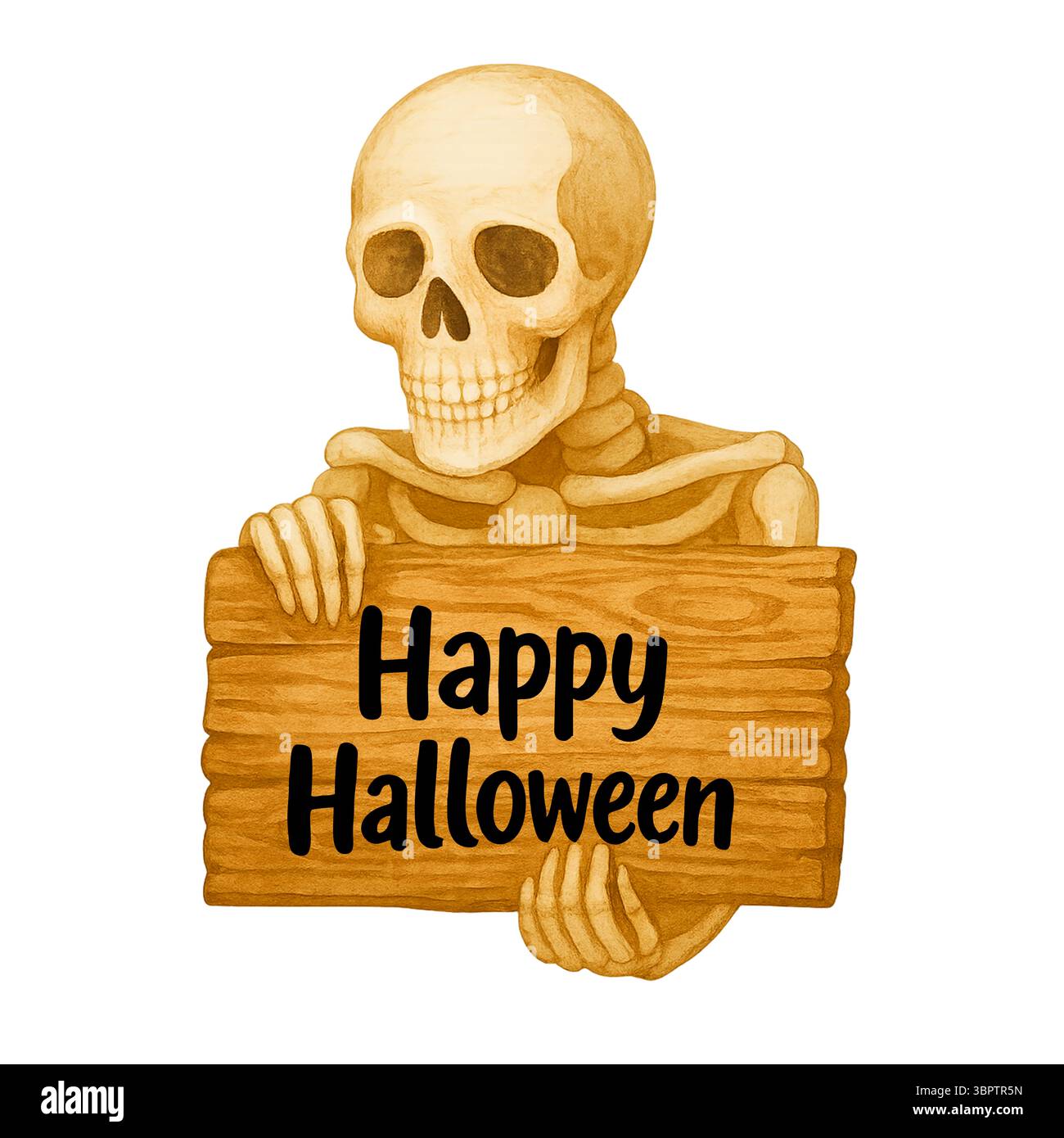 Skeleton Holding “Happy Halloween” Sign – Festive Skeleton Illustration ...