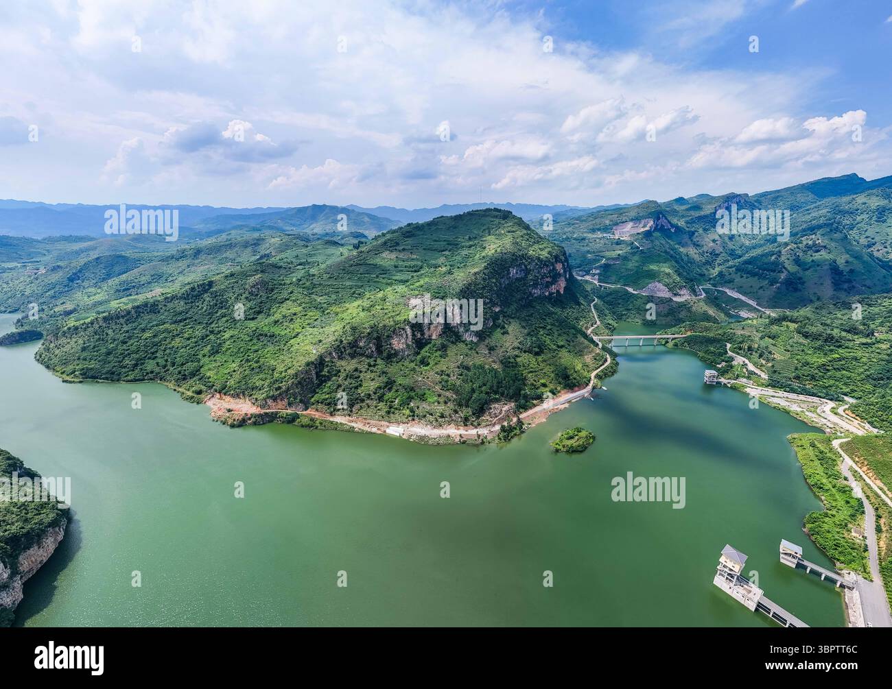 Aerial view of Jiayan Reservoir, the largest comprehensive large-scale ...