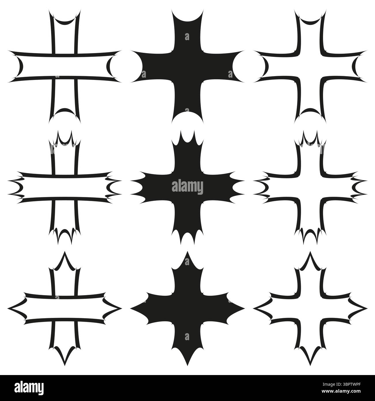 Spiky cross icon. Sharp edged emblem. Black white contrast. Vector ...