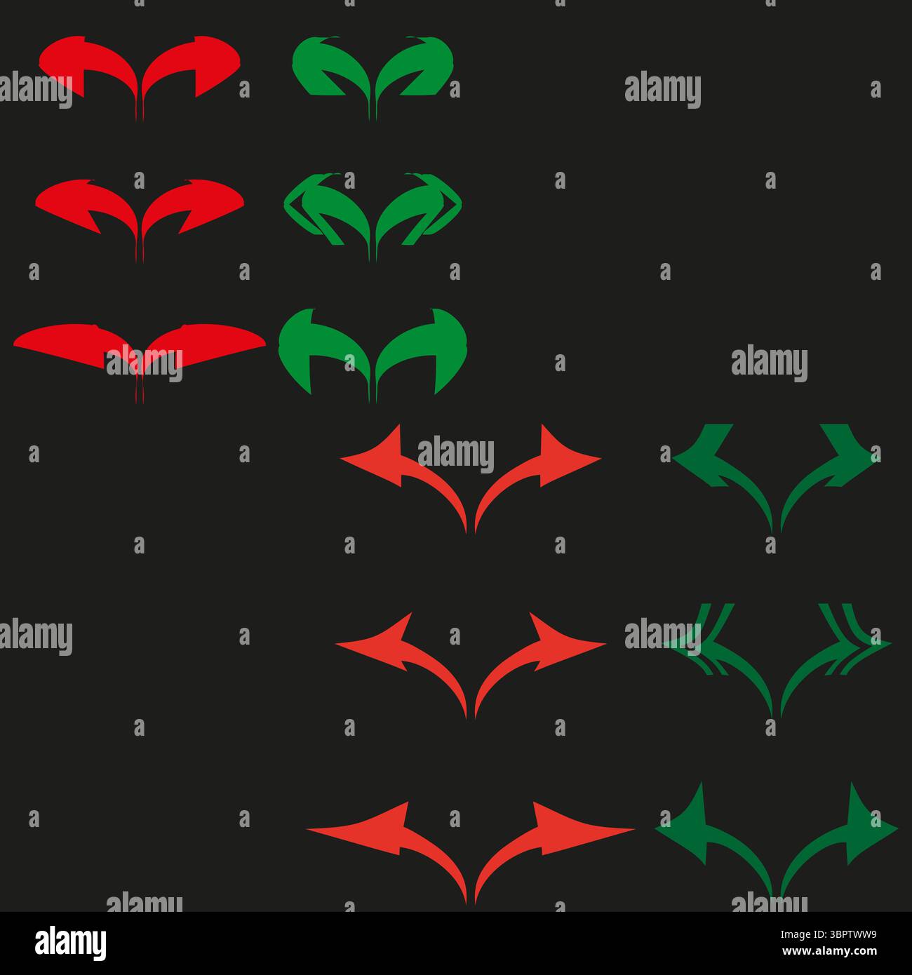 Curved arrow icon. Dual direction symbols. Red green contrast. Vector ...