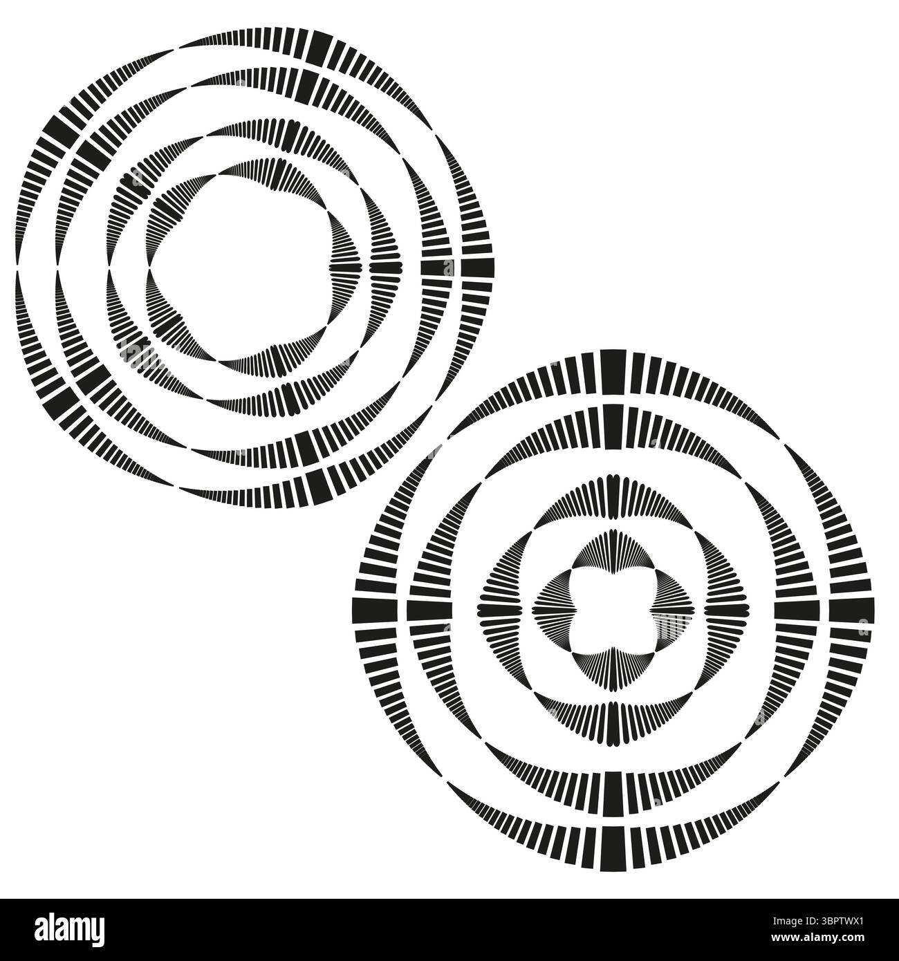 Abstract circles pattern. Geometric swirl design. Black line artwork. Vector optical illusion ...