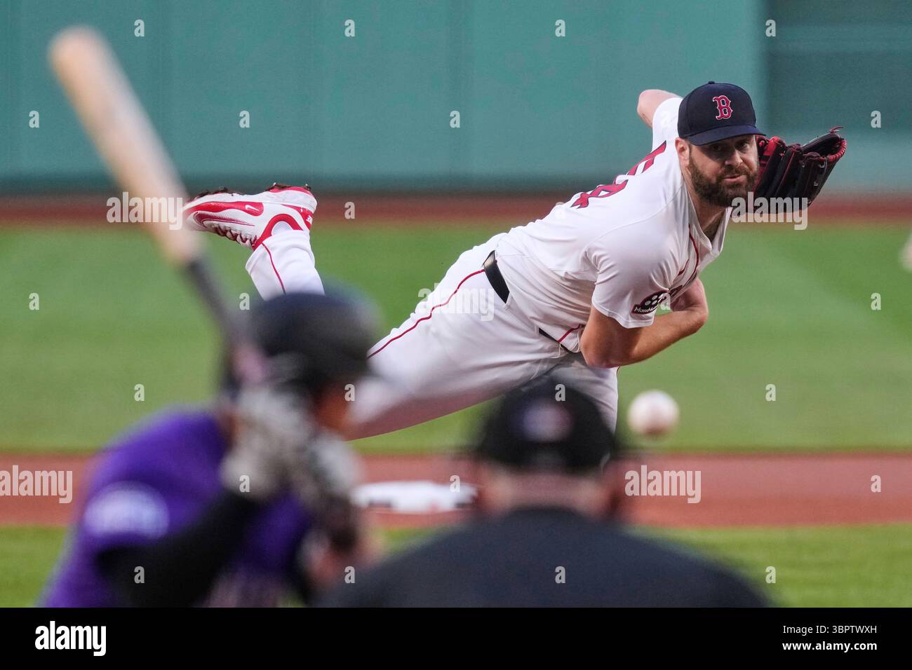 Boston Red Sox pitcher Lucas Giolito delivers during the first inning of a baseball game against ...