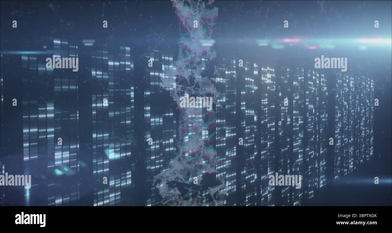 Floating holographic lattice structure pulsing in virtual server hall ...