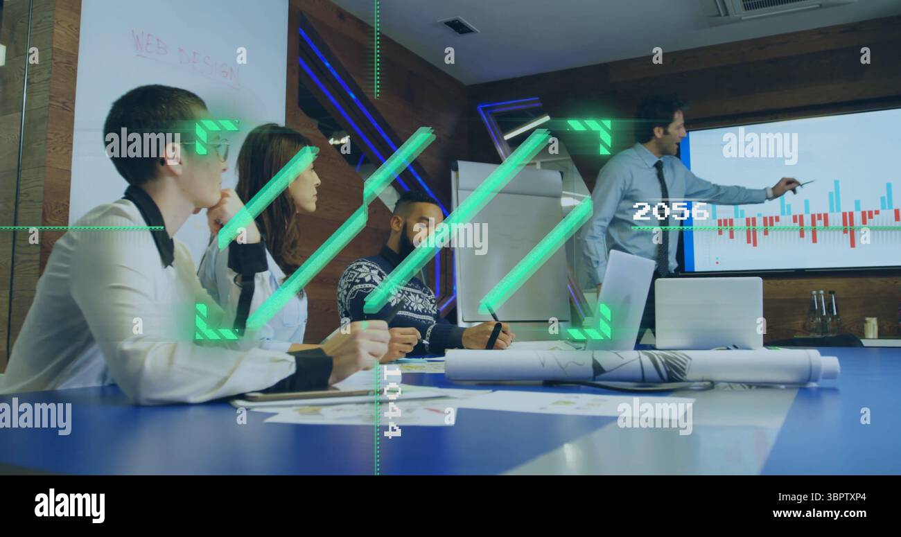 Young presenter pointing data chart hi-res stock photography and images ...