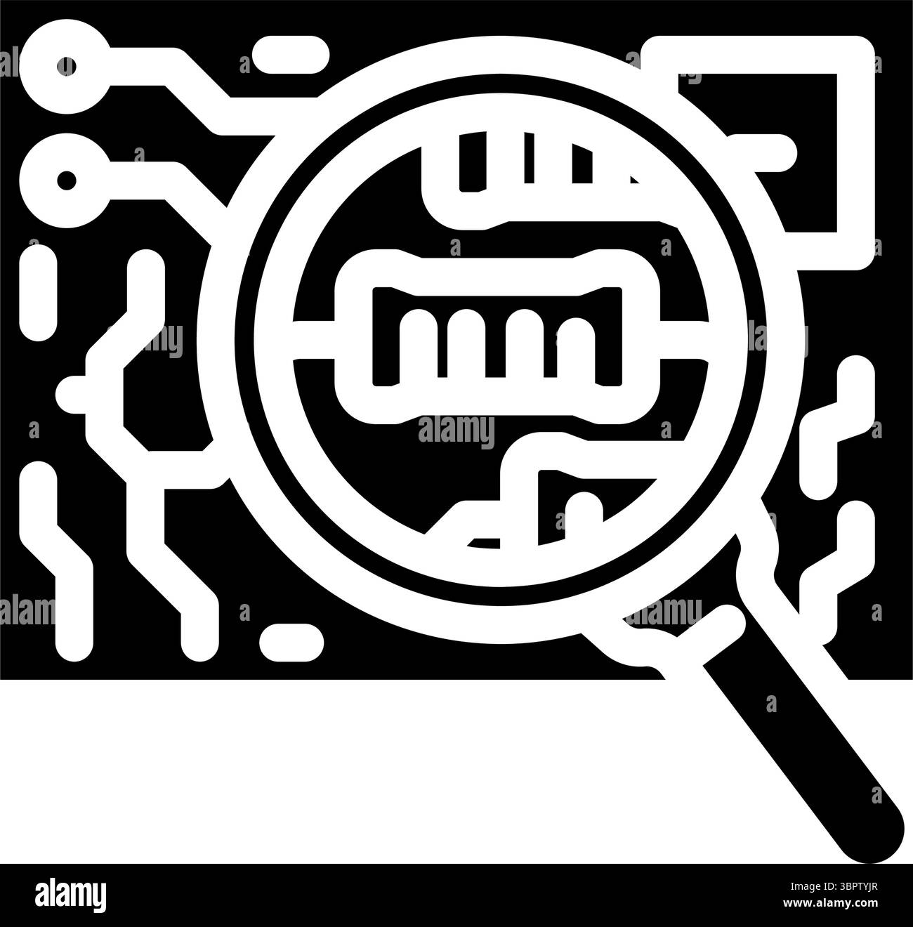 circuit under magnifying glass glyph icon vector illustration Stock ...